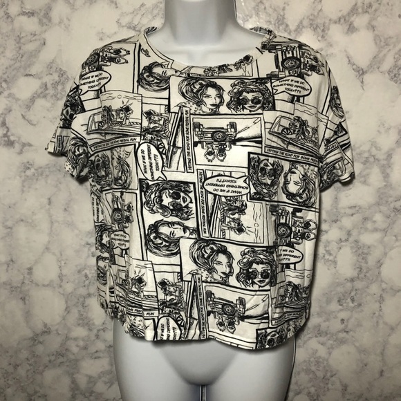 Zara | Tops | Zara Fashion Women Comic Print Crop Top Black White ...